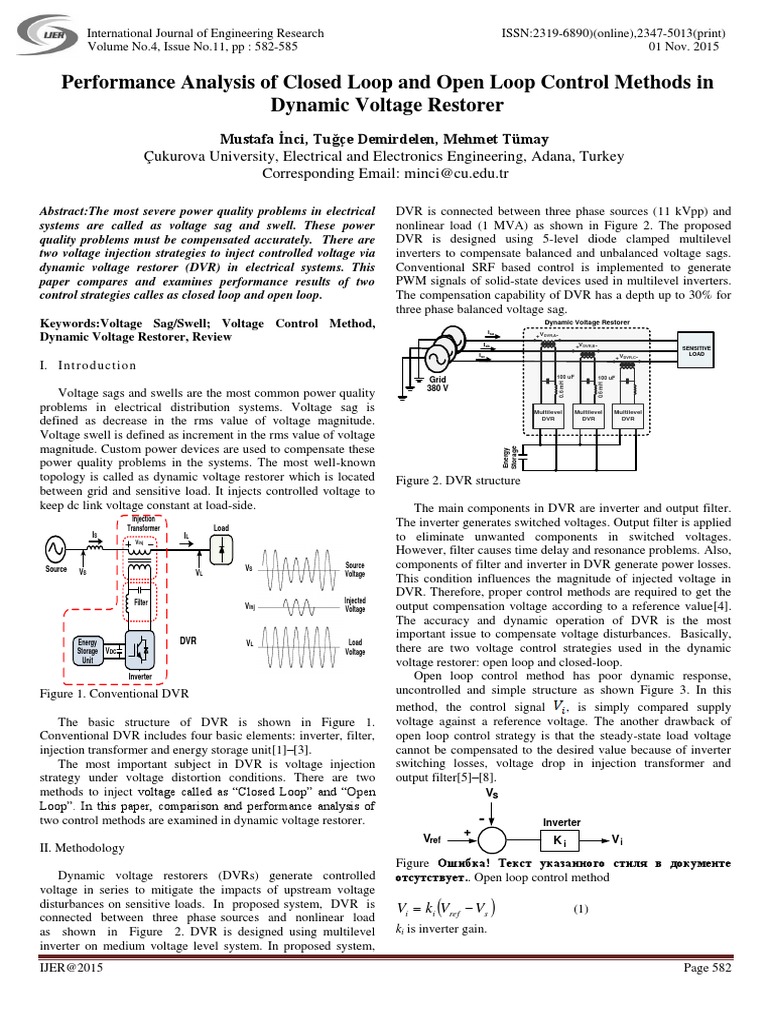 Performance Analysis of Closed Loop and Open Loop Control Methods in Dynamic Voltage Restorer ...