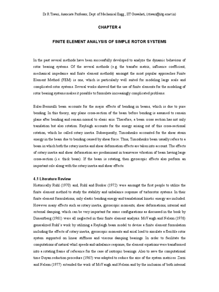 Finite Element Analysis of Rotor Systems | PDF | Bending | Finite ...