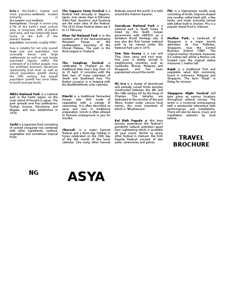 Travel Brochure: Asia Is The Earth's Largest and | PDF | Asia | Asian ...