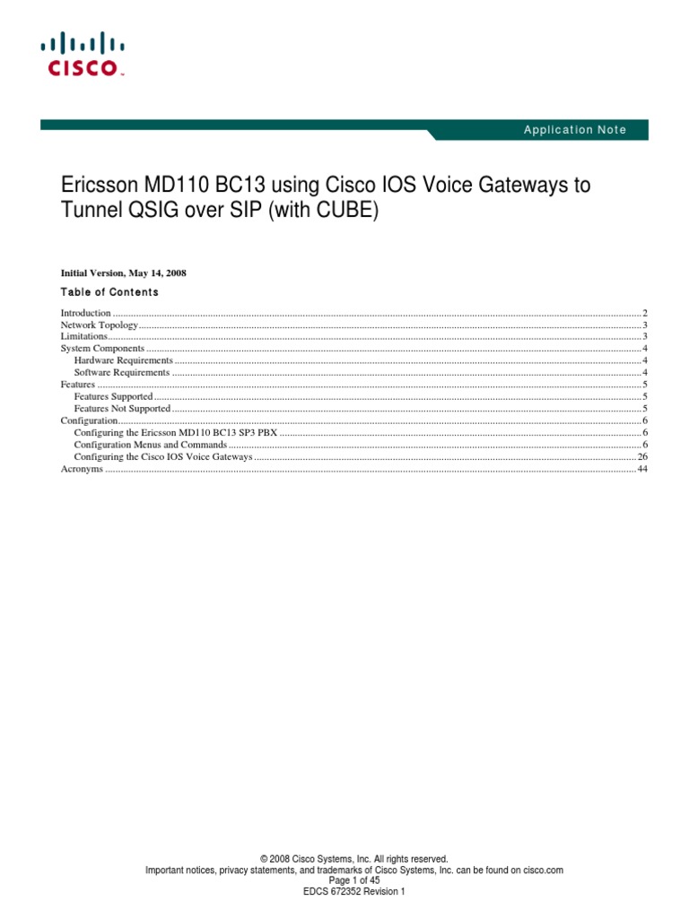 Ericsson MD110 BC13 Using Cisco IOS Voice Gateways To PDF | PDF ...