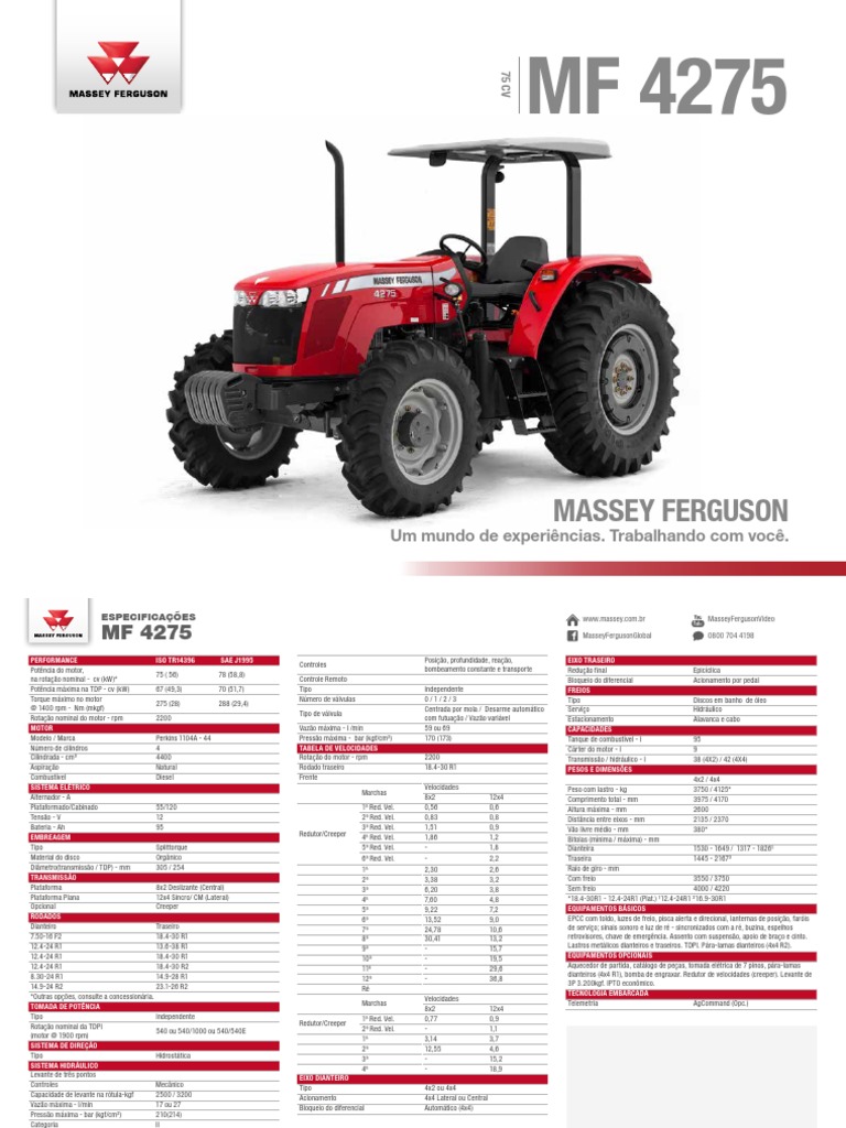 MF 4275 | PDF | Tração nas quatro rodas | Motores