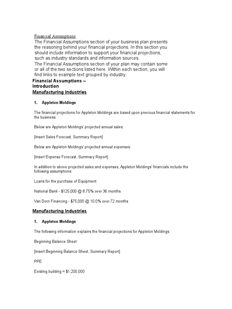 Financial Assumptions | Balance Sheet | Credit (Finance)