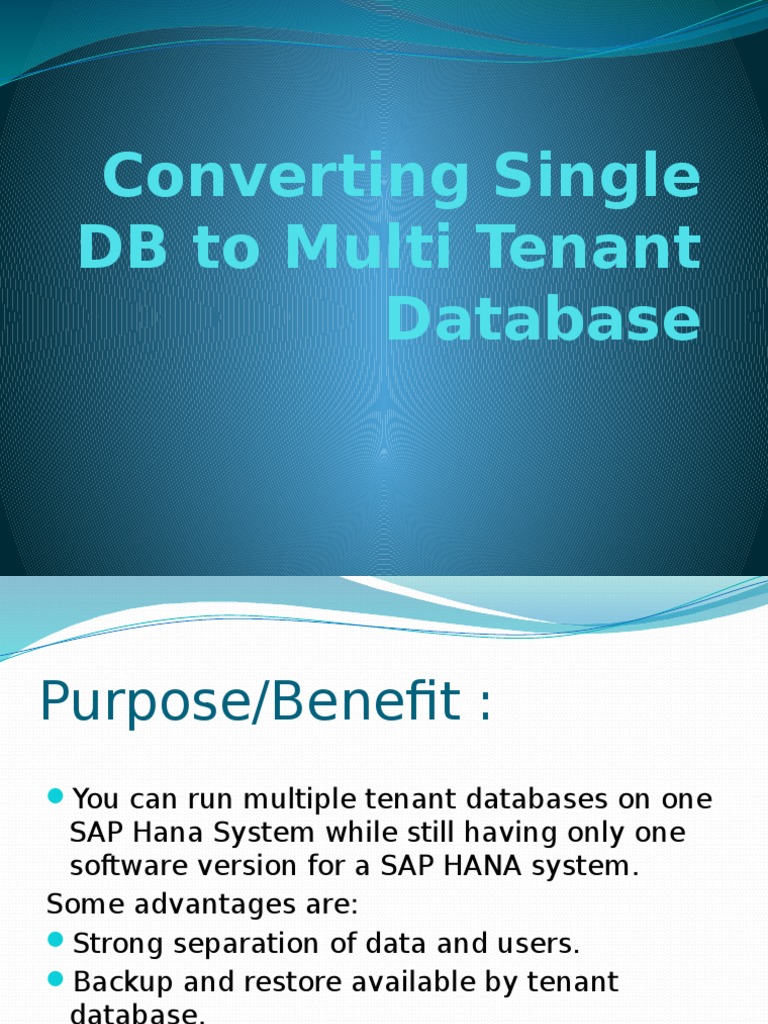 HANA Migrating Single DB To Multi Tenant Database | PDF | Databases ... HANA Migrating Single DB To Multi Tenant Database | PDF | Databases ...