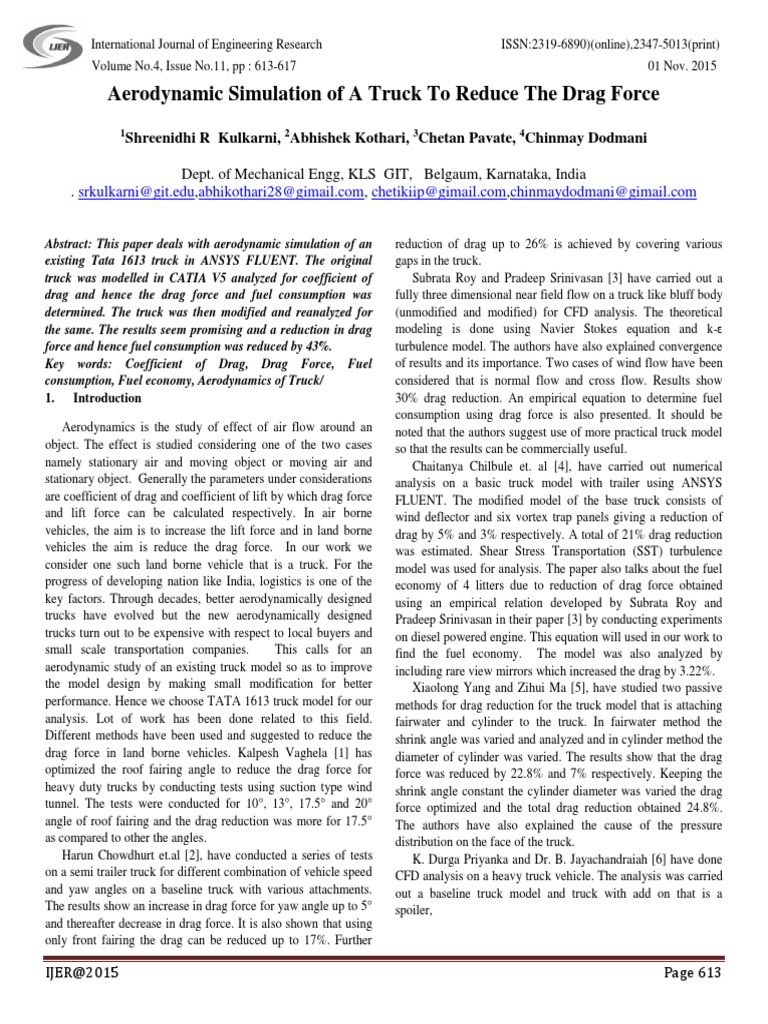 Aerodynamic Simulation of A Truck To Reduce The Drag Force | PDF | Drag ...
