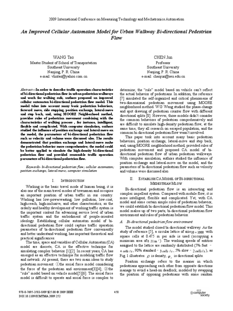 An Improved Cellular Automaton Model For Urban Walkway Bi Directional Pedestrian Flow Pdf