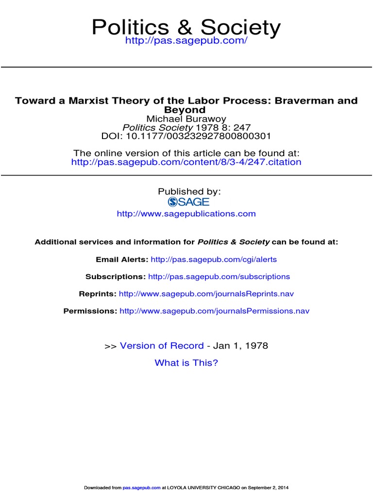 Toward a Marxist Theory of the Labor Process: An Analysis of Braverman ...