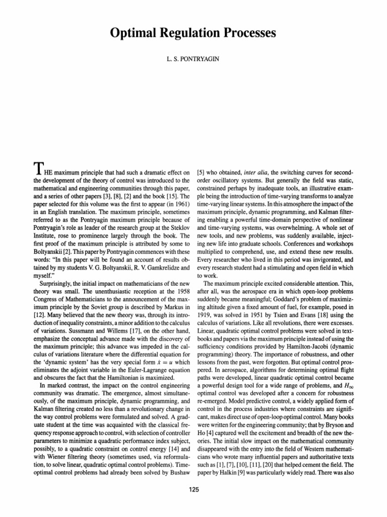 Optimal Regulation Processes | PDF | Optimal Control | Mathematical Optimization