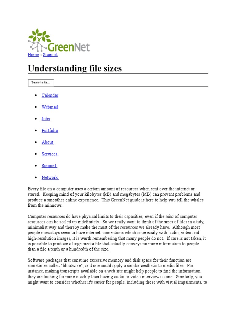 Understanding File Sizes: Home Support | PDF | File Format | Internet ...