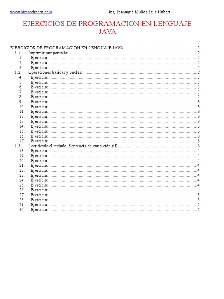 Cuaderno De Ejercicios Pdf Java Lenguaje De Programación Números