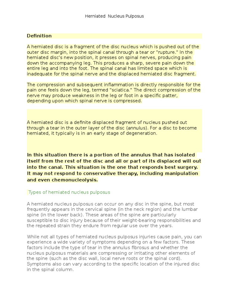 Types of Herniated Nucleus Pulposus | PDF | Back Pain | Human Anatomy