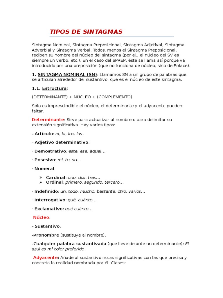 Tipos de Sintagmas | PDF | Predicado (Gramática) | Adverbio