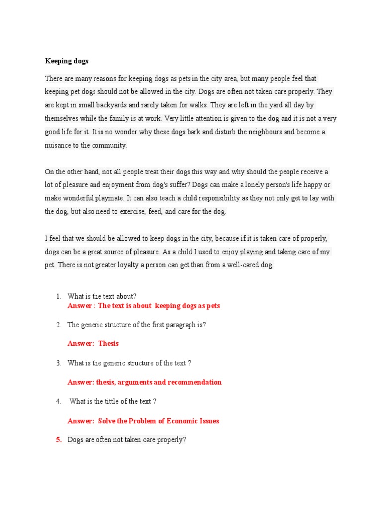 Keeping Dogs: Answer: The Text Is About Keeping Dogs As Pets | PDF