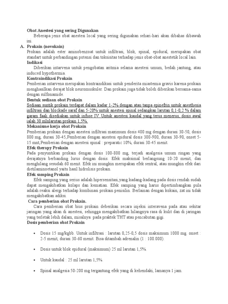 Obat Anestesi Prokain dan Lidokain | PDF