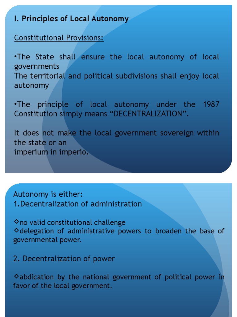 Principles of Local Autonomy in the Philippines | PDF | Local ...