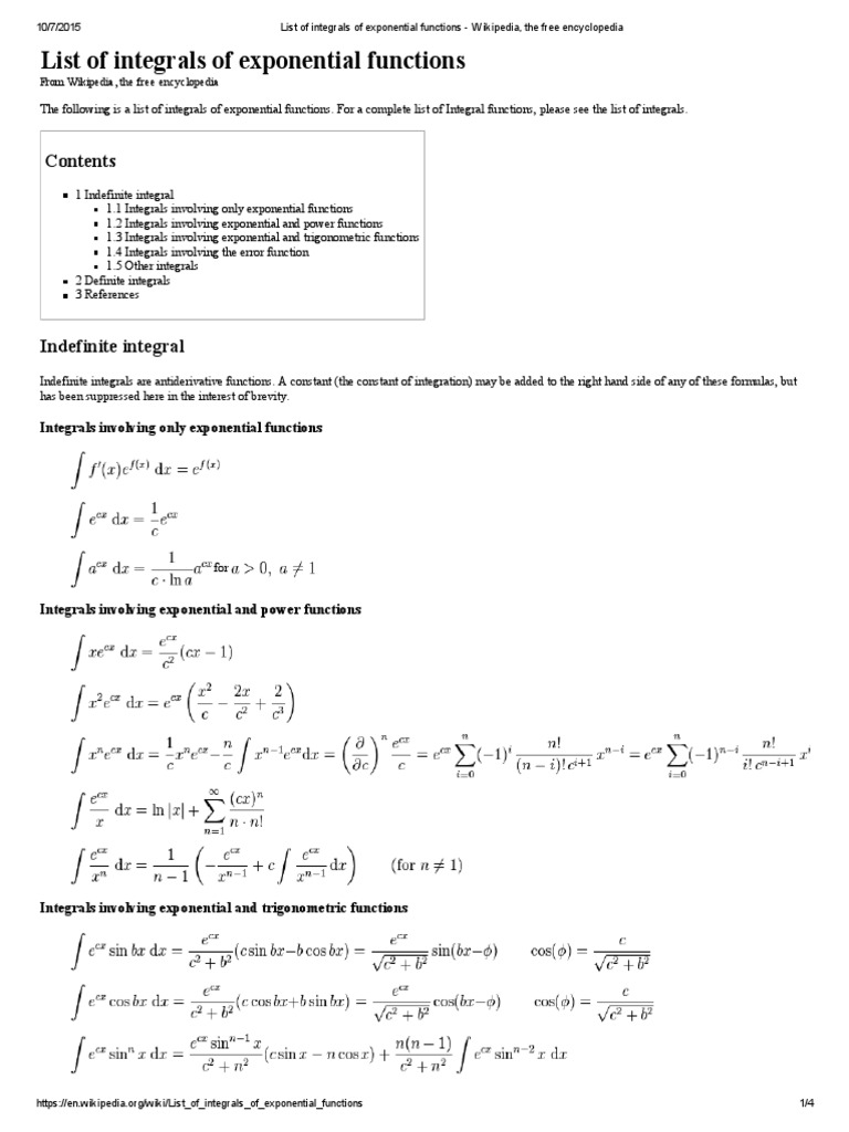 List of Integrals of Exponential Functions - Wikipedia, The Free ...