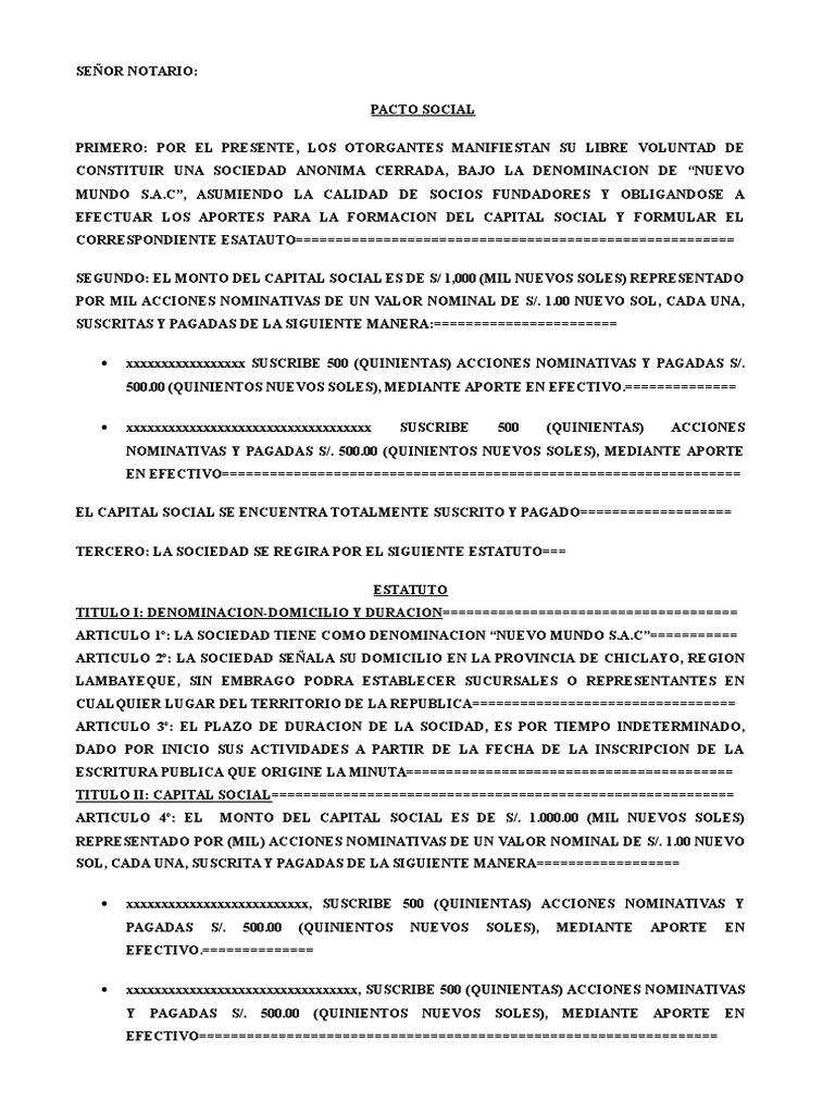 Pacto Social | PDF | Sociedad de responsabilidad limitada | Derecho ...
