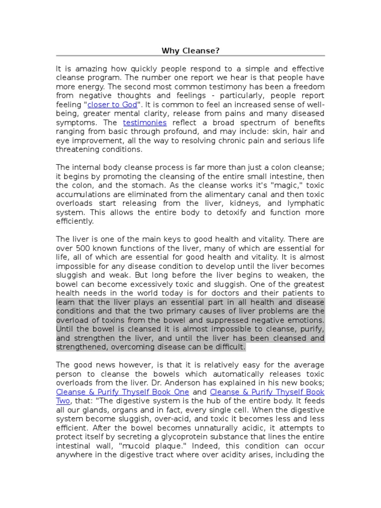 Why Cleanse Your Body and Spirit | PDF | Gastrointestinal Tract | Human ...