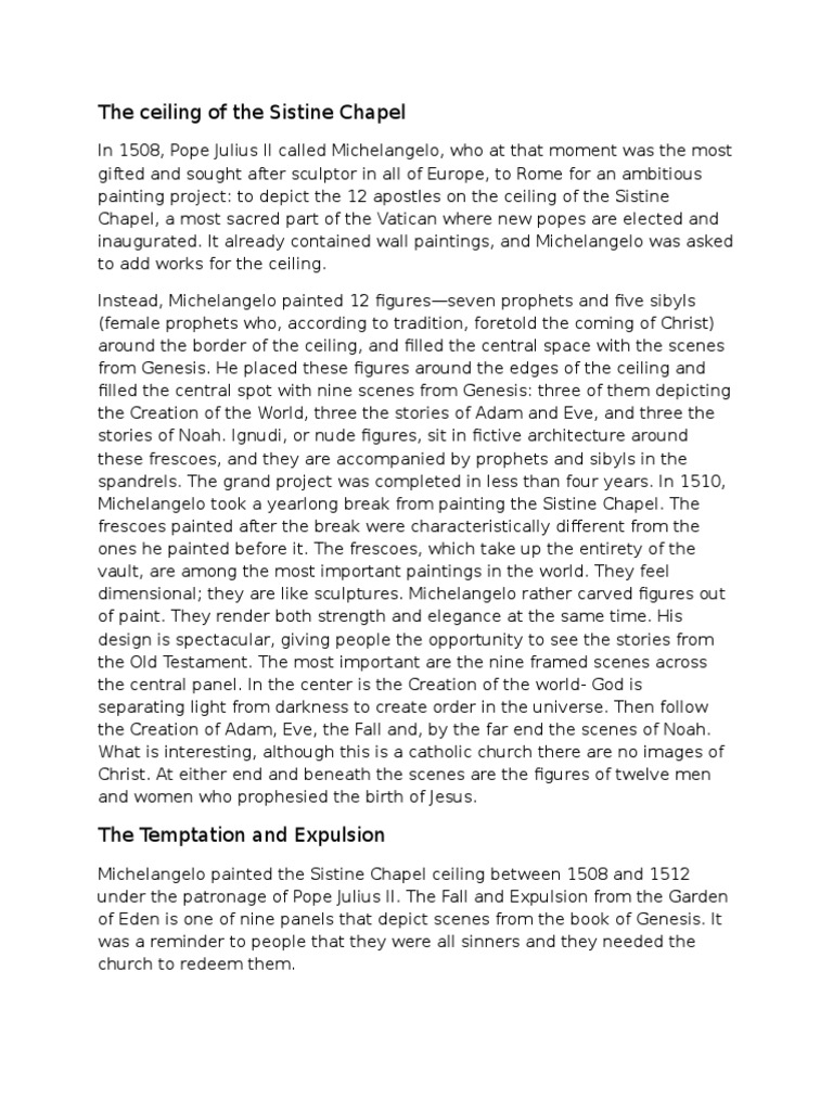 The Ceiling of The Sistine Chapel | PDF | Adam And Eve | Michelangelo