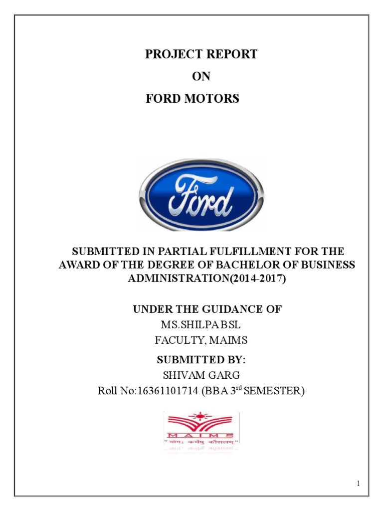 Project Report On Ford Motors | PDF | Ford Motor Company | Hybrid ...