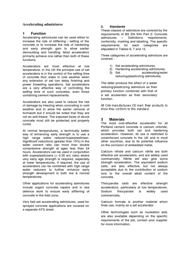 Accelerating Admixtures | PDF | Concrete | Cement