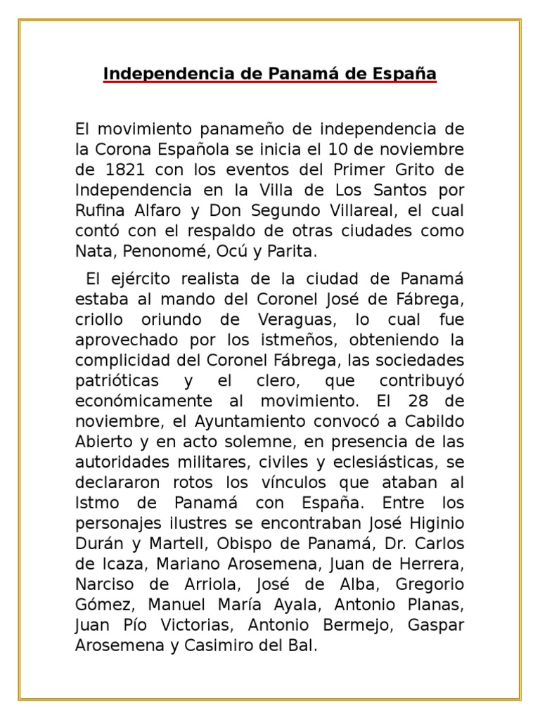 Independencia de Panamá de España | Panamá | America latina