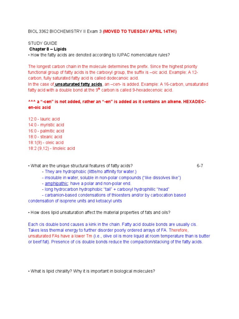Lipid Biochemistry Study Guide | PDF | Cell Membrane | Lipid