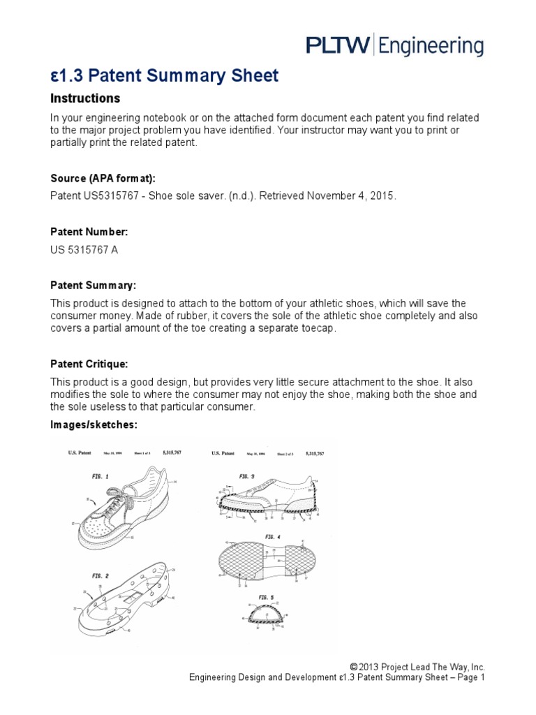 ε1.3 Patent Summary Sheet: Instructions | PDF