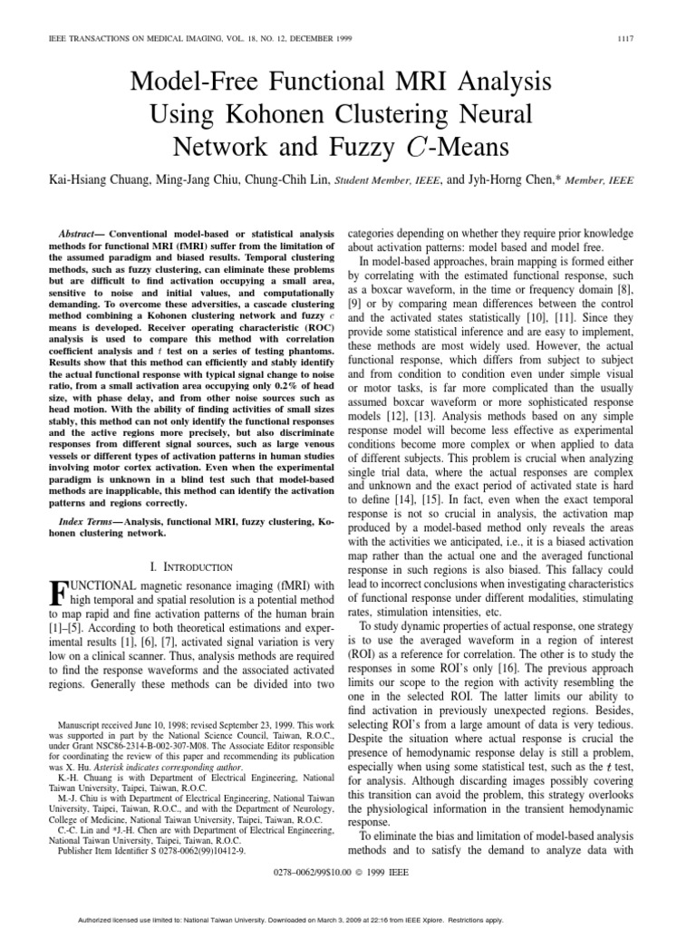 Model-Free Functional MRI Analysis Using Kohonen Clustering Neural Network and Fuzzy - Means ...