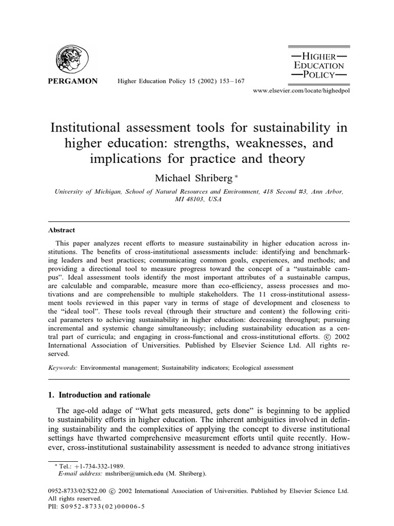 Institutional Assessment Tools | PDF | Sustainability | Educational ...
