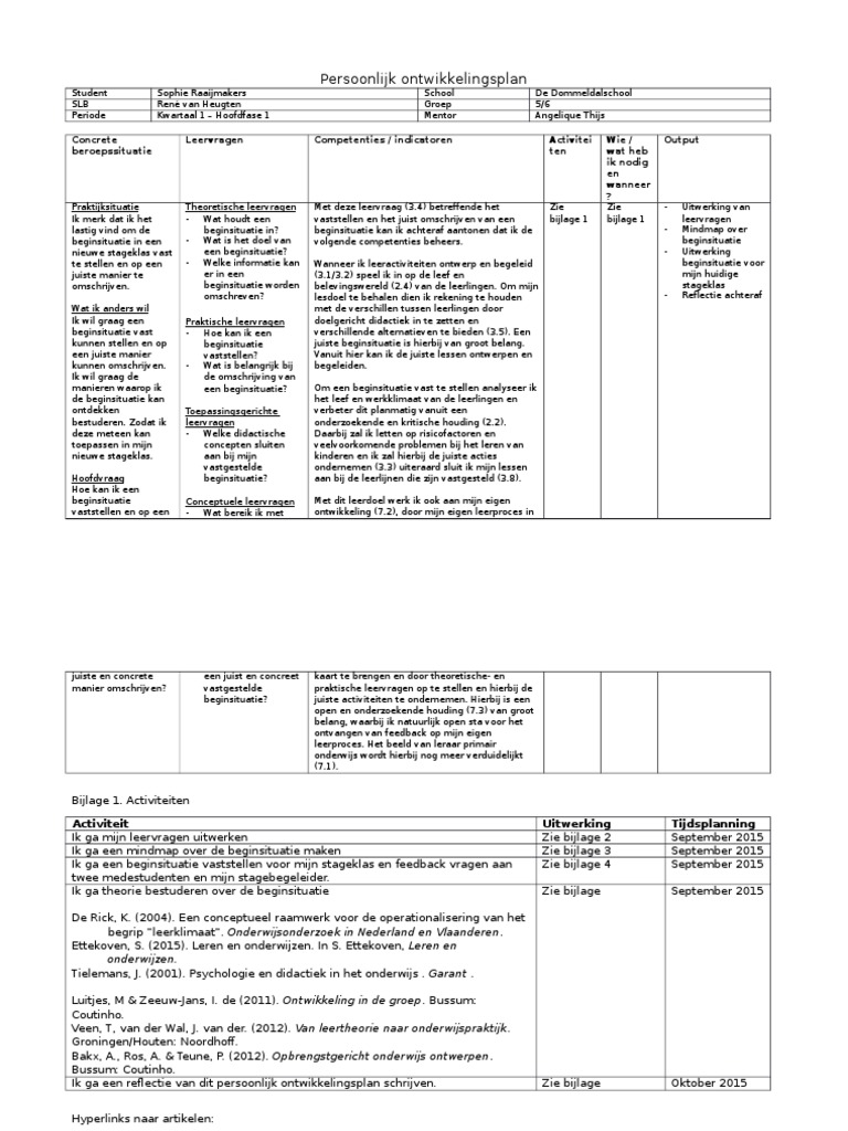 Persoonlijk Ontwikkelingsplan September 2015 | PDF