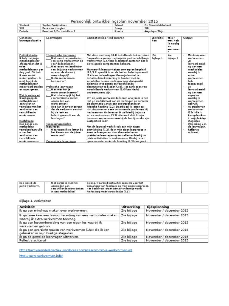 Persoonlijk Ontwikkelingsplan November 2015 | PDF