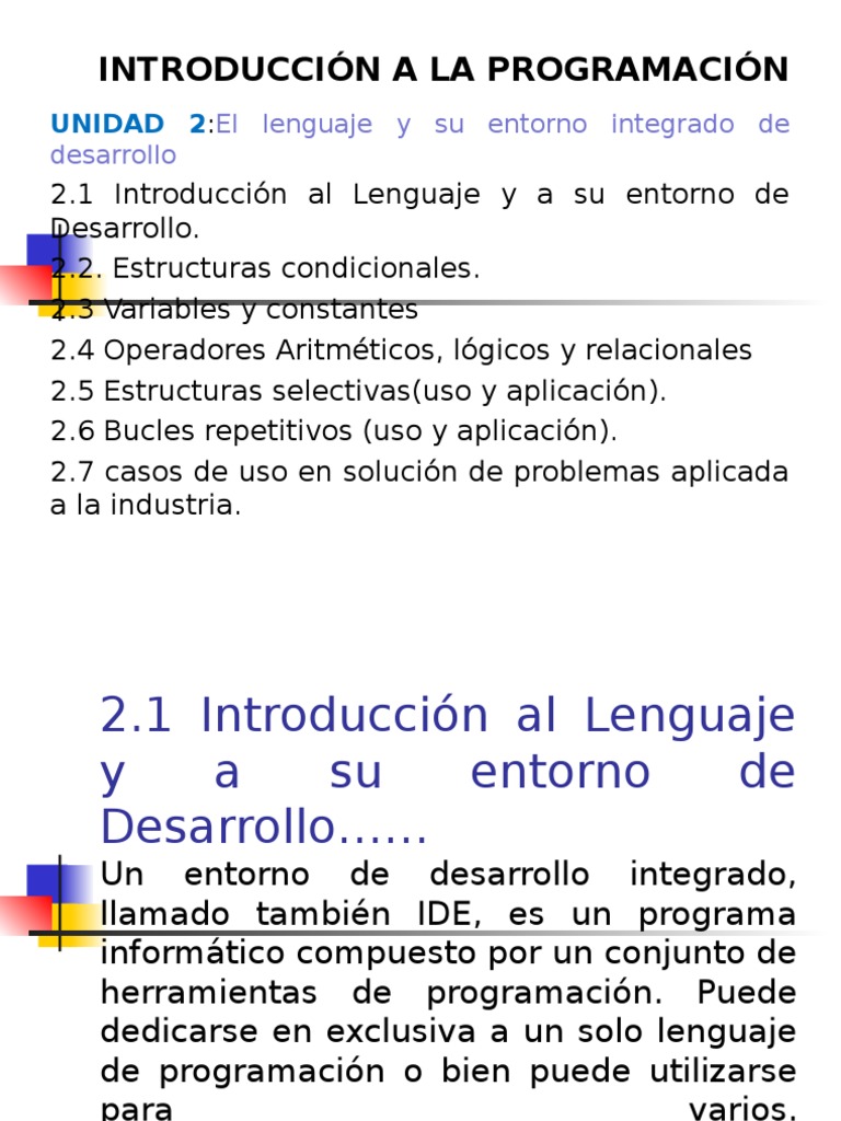 Int - Pro.unidad 2 | PDF | Lenguaje de programación | Ingeniería ...