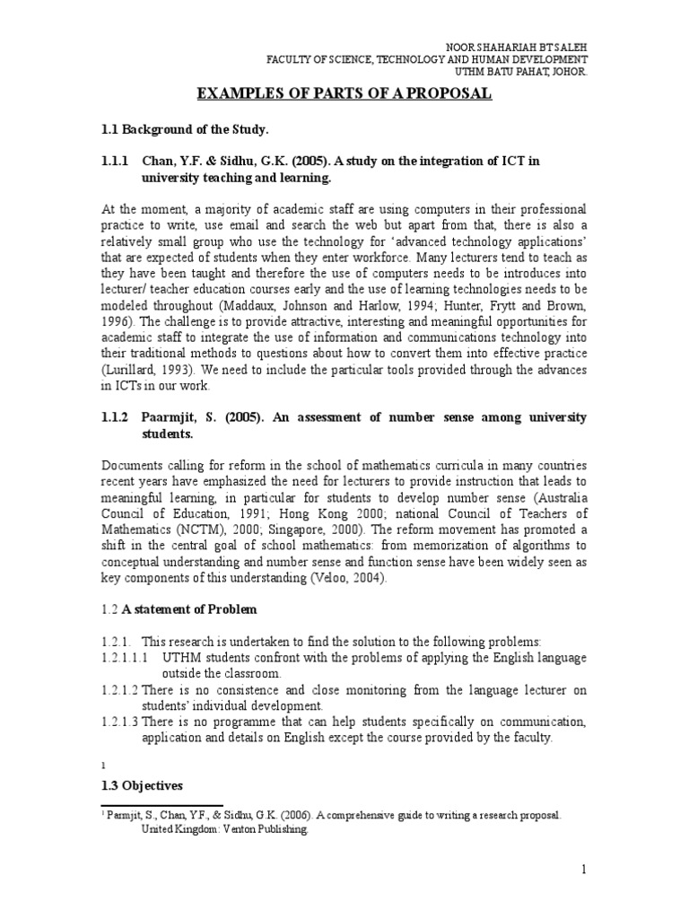 Examples of Parts of A Proposal | PDF | Teachers | Educational Technology