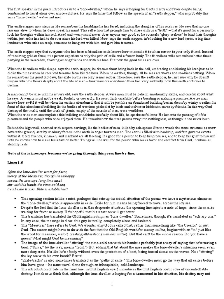 Analysis of "The Wanderer" Poem | PDF | Anglo Saxons | Dream