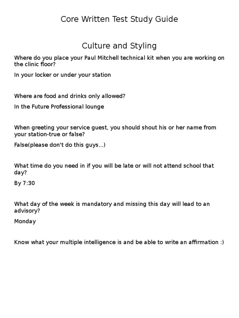 Core Written Test Study Guide | PDF | Hairstyle | Nature