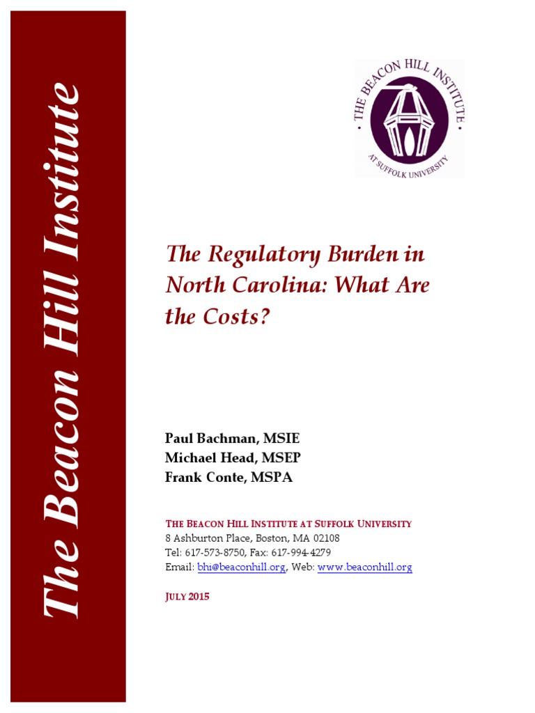 The Regulatory Burden in North Carolina: What Are The Costs? | PDF ...