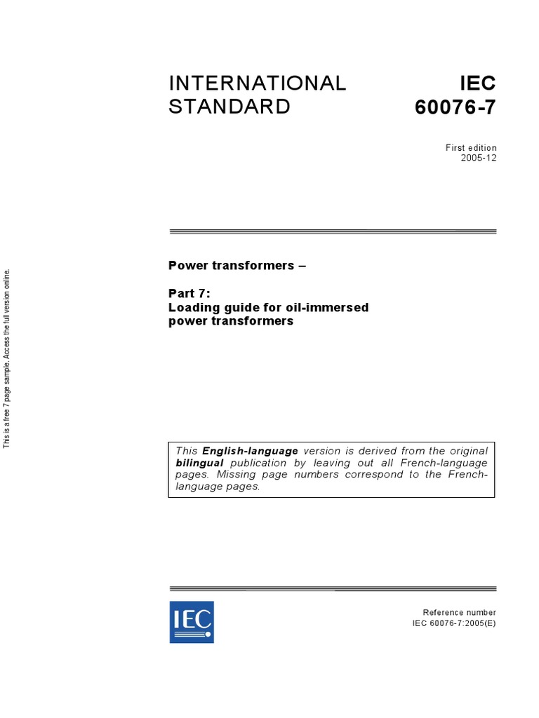 International Standard: Power Transformers - Loading Guide For Oil ...