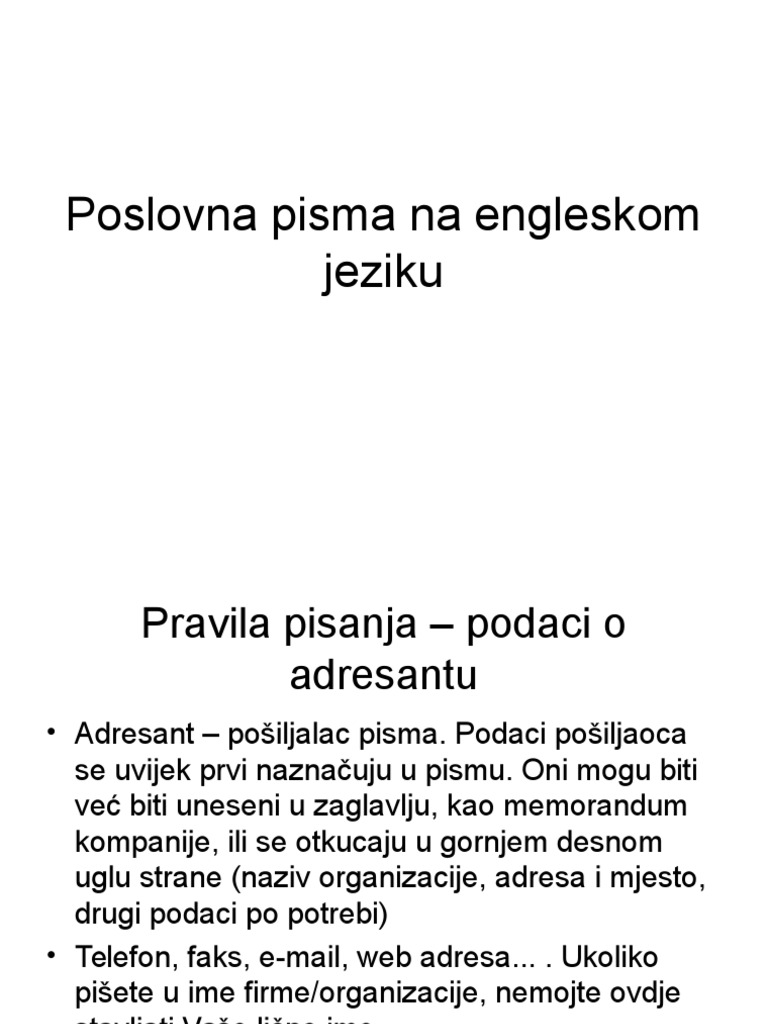 Poslovna Pisma - Prezentacija 07122005 | PDF