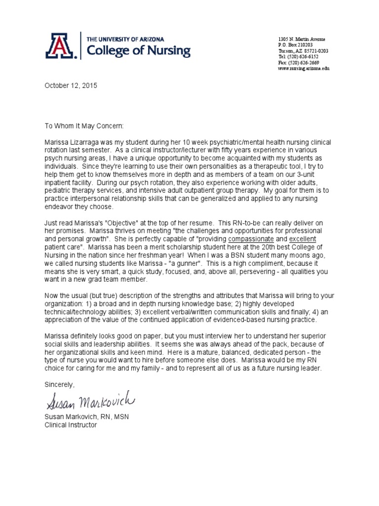 Recommendation for Marissa Lizarraga RN | PDF