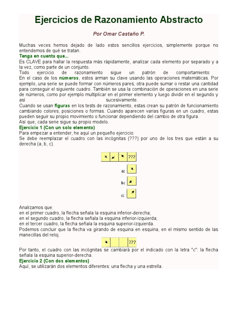 Ejercicios de Razonamiento Abstracto PRUEBA.docx | Razón | Cognición