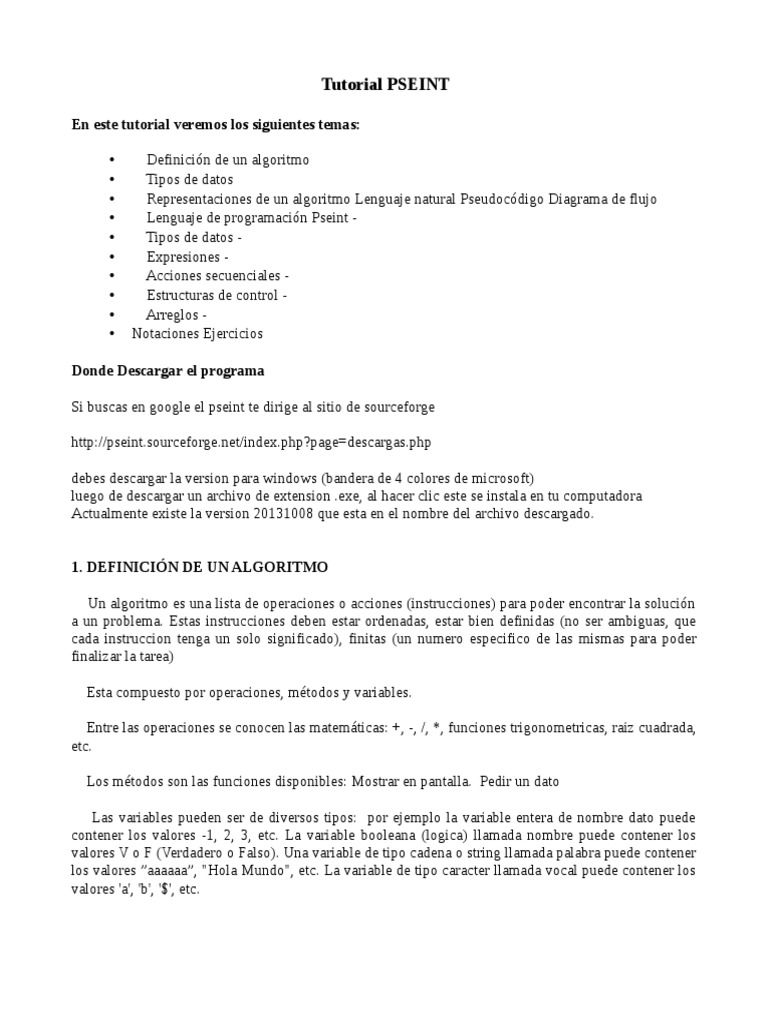 Pseint Tutorial | PDF | Estructura de datos de matriz | Algoritmos