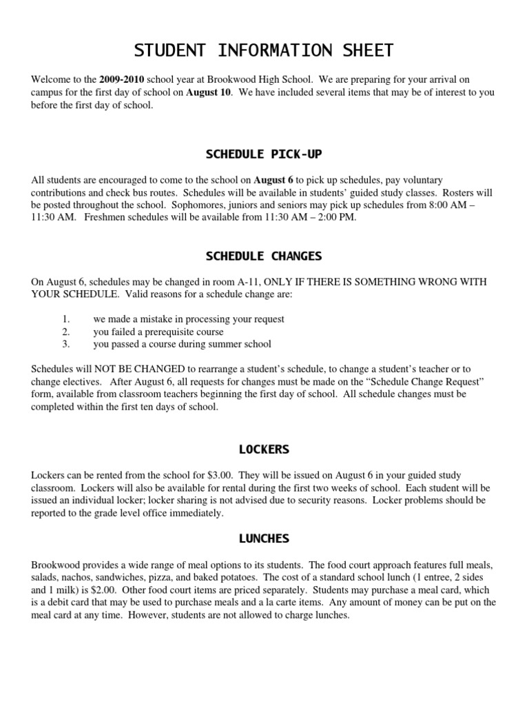 Brookwood High School Student Info 2009 | PDF