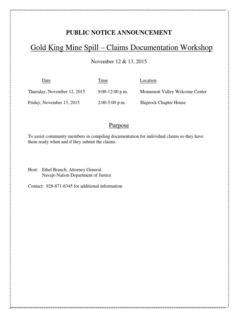 Gold King Mine Claims Workshop Notice | PDF | Home & Garden