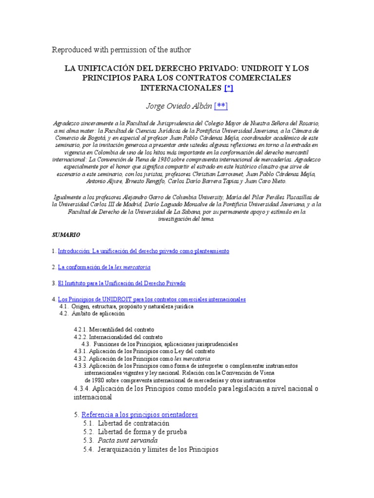 La Unificación Del Derecho Privado. Unidroit y Los Principios Para Los ...