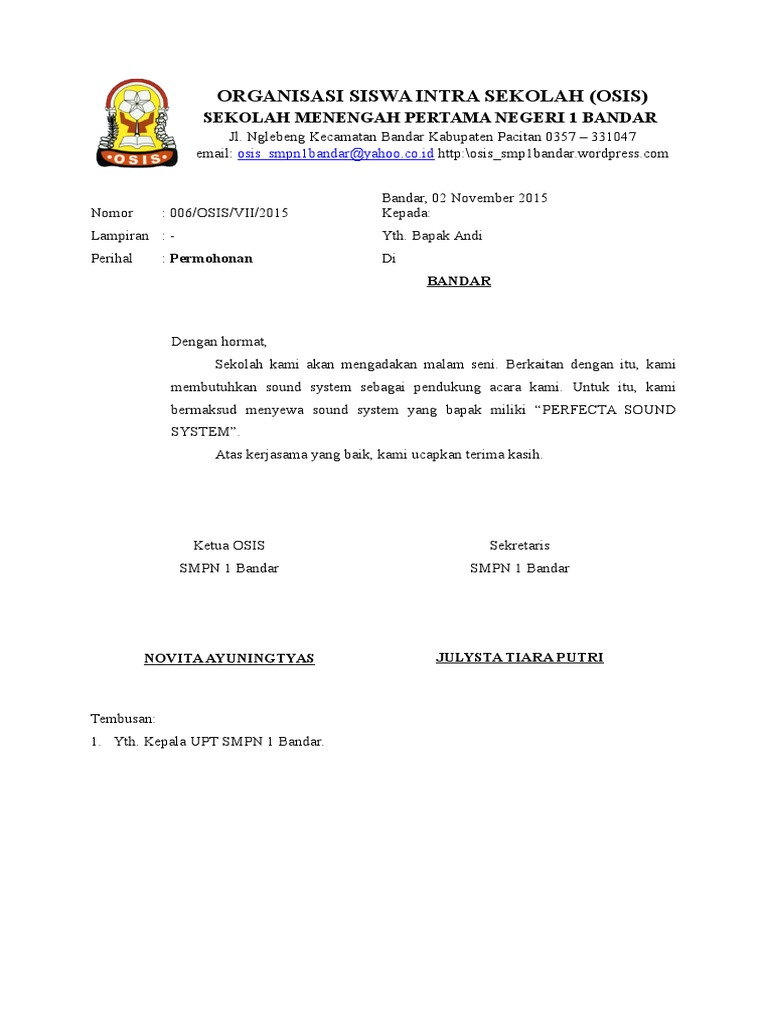 Surat Permohonan OSIS | PDF