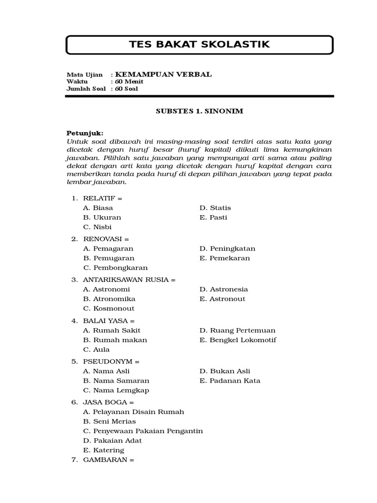 Test Bakat Skolastik | PDF