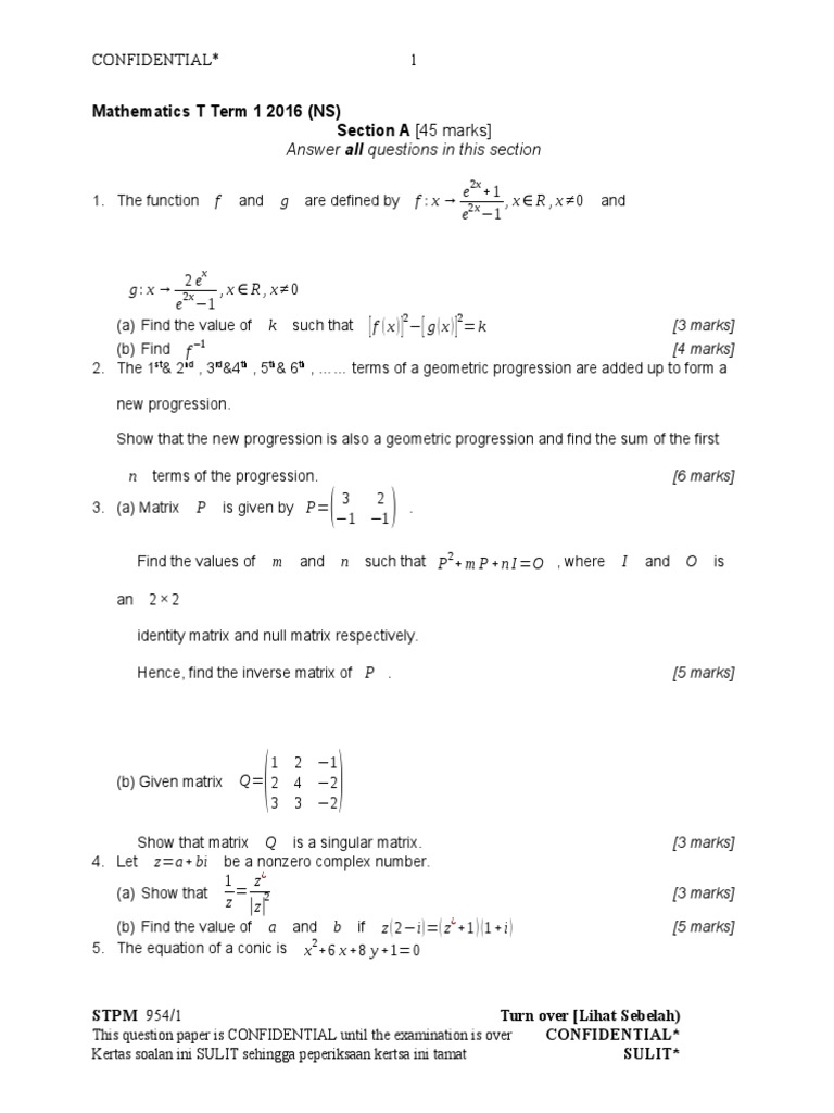 Mathematics T Term 1 STPM2016 (NS) | PDF | Circle | Trigonometric Functions