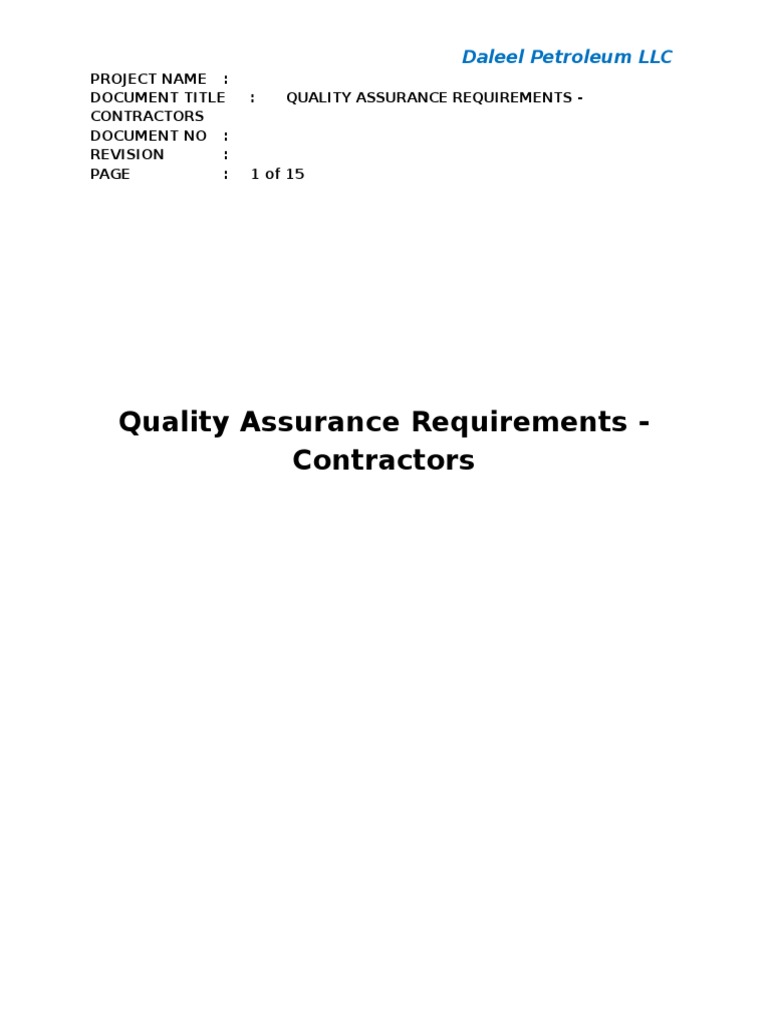 Quality Requirements of Contractors | PDF | Iso 9000 | Quality Assurance