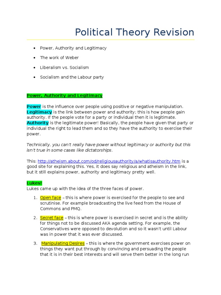 Power, Authority, and Legitimacy Explained | PDF | Socialism | Liberalism
