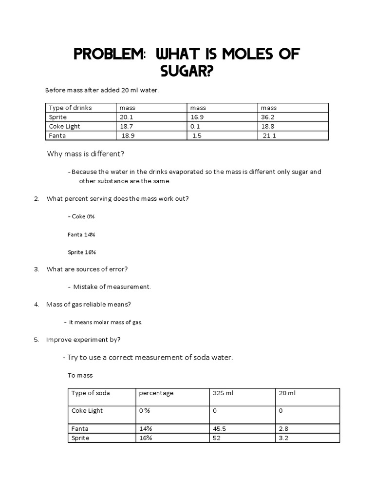 Sugar Content in Popular Soft Drinks | PDF | Science & Mathematics ...